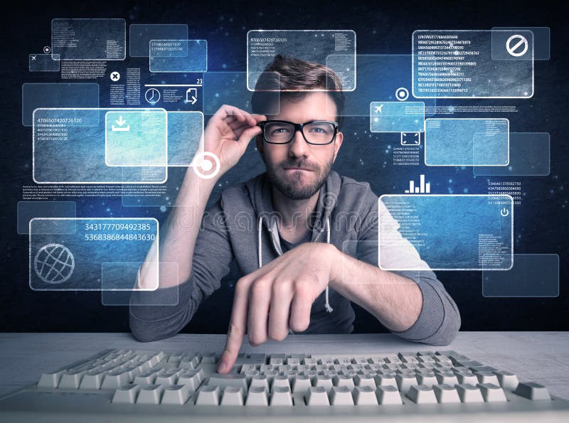 Nerd with Glasses Hacking Websites Stock Photo - Image of digital ...