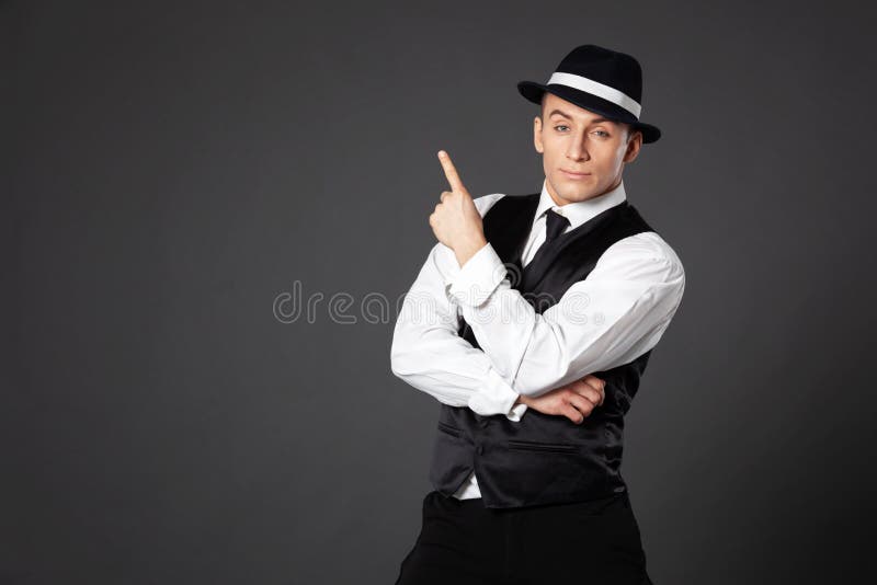 Confident Young Man Posing in Gangster Style Suite Stock Photo - Image ...