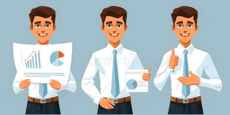 A Confident Young Man Presenting Data with Charts and Positive Gestures ...