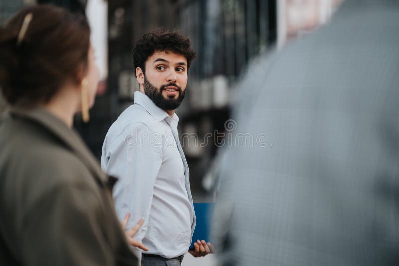 Confident Young Man Walking and Talking in a Modern Urban Environment Stock Photo - Image of ...