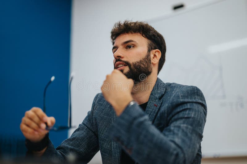 Confident Young Professional Engaged in a Classroom Presentation Stock ...