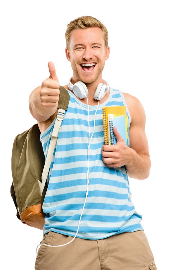 Confident Young Student Thumbs Up Sign on White Background Stock Image ...
