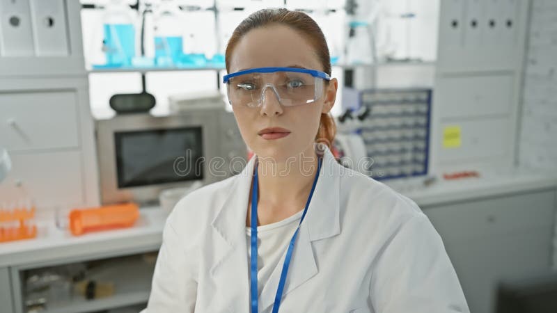 Confident Female Scientist Lab Coat Stands Modern Laboratory Stock ...