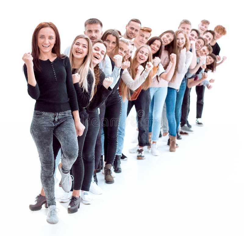 Confident Young Woman Standing in Front of a Column of Young People ...