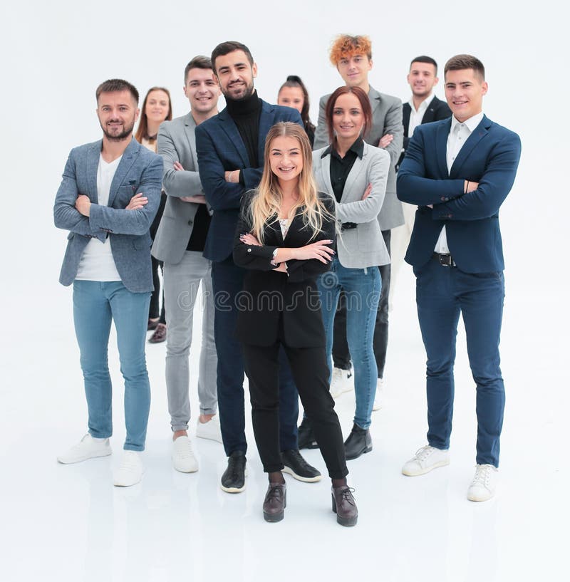 Confident Young Woman Standing in Front of Work Group. Stock Photo ...