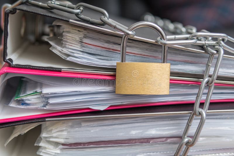 Files Locked with Chain and Padlock - Data and Privacy Security Stock ...