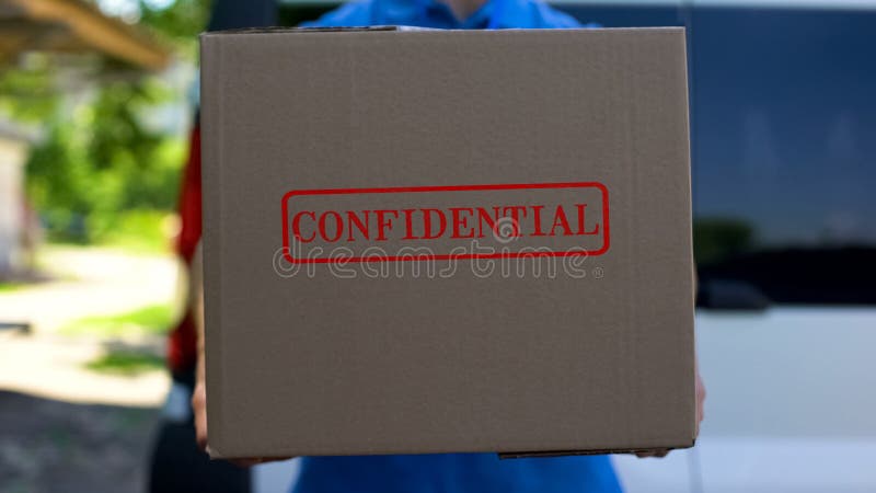 Confidential Parcel Courier in Uniform Holding Cardboard Box, Document ...