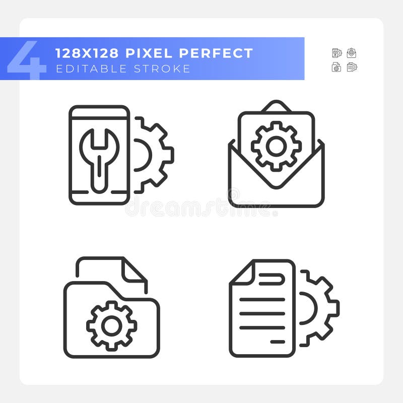 Configuration Pixel Perfect Gradient Linear Vector Icons Set Stock Vector Illustration Of Logo