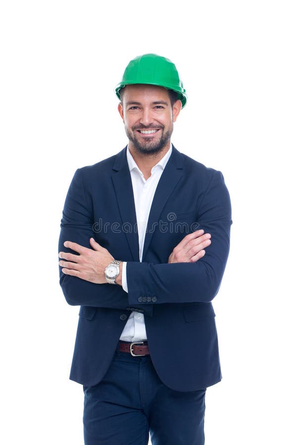 Construction Manager Calling and Using Tablet Isolated Stock Photo ...