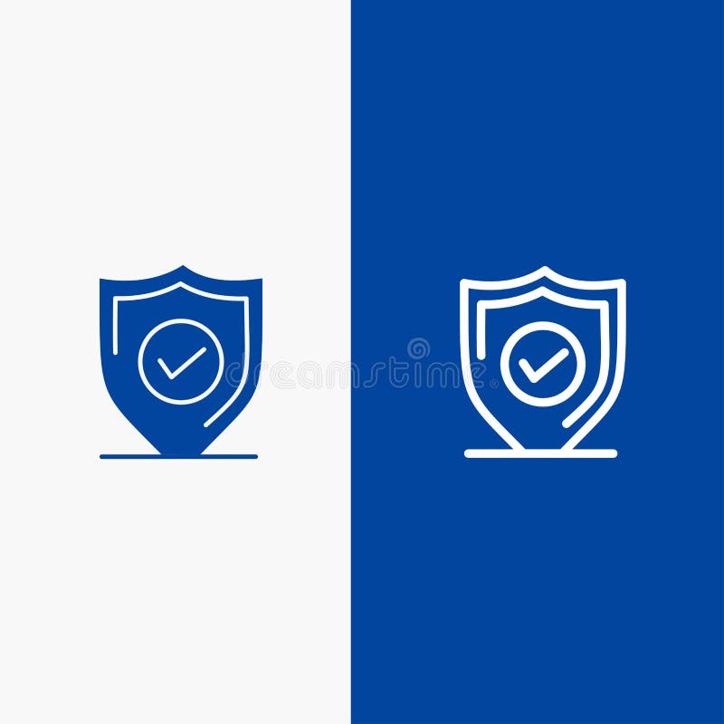 Confirm, Protection, Security, Secure Line and Glyph Solid Icon Blue ...