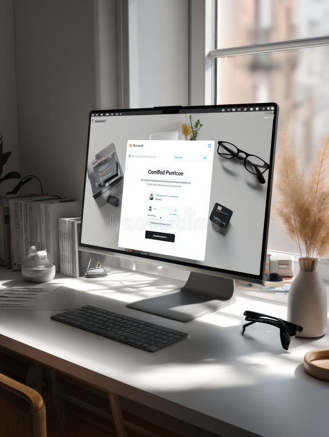 Confirm Purchase Popup on a Bright Minimal Desktop Setup Featuring a ...