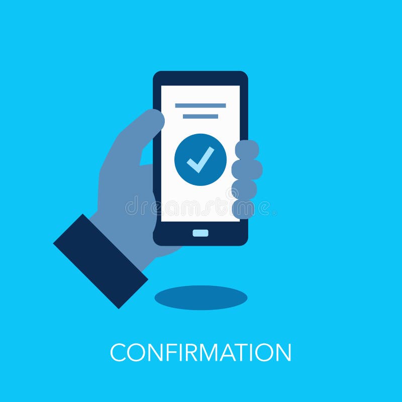 Confirmation Flat Symbol with Hand Holding Smartphone and Verification ...