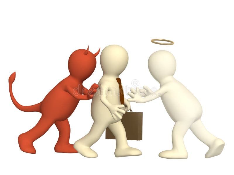 Devil and Angel Pulling 3d Person for Hands Stock Illustration ...