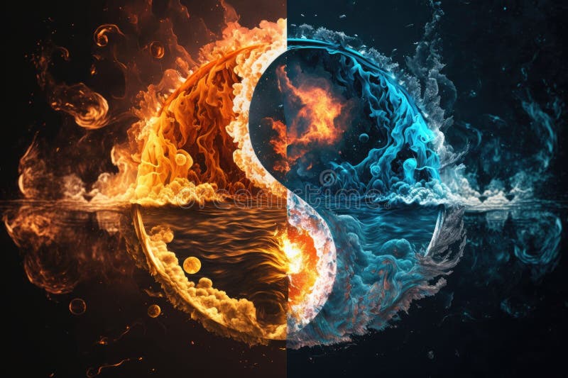 Conflict between the Elements of Fire and Water Stock Illustration ...