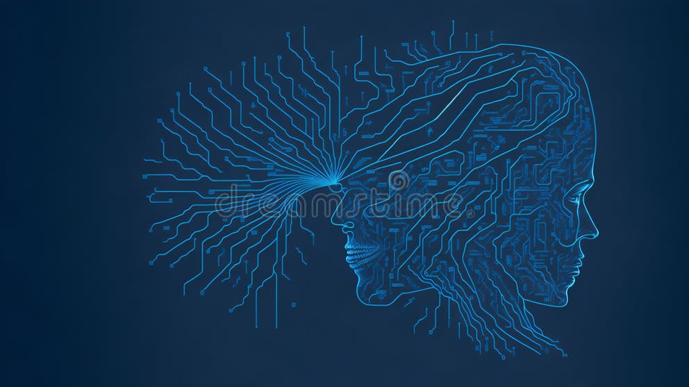 The Conflict between the Human Brain and Technology Stock Illustration ...