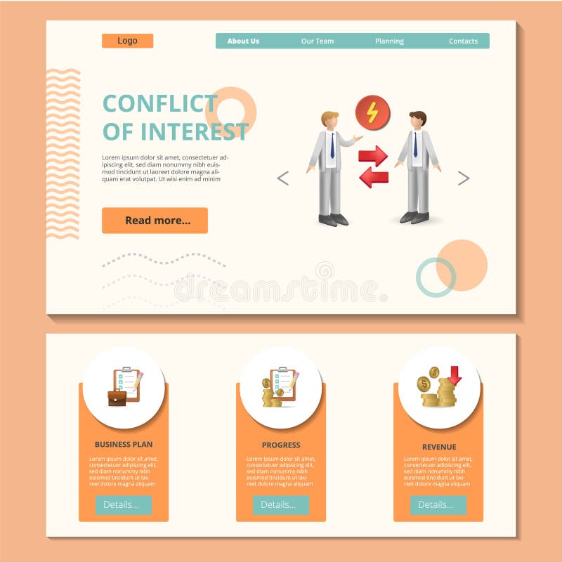 Conflict of Interest Flat Landing Page Website Template. Business Plan ...