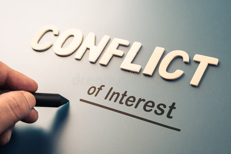 CONFLICT of INTEREST Text in Office Notebook with Keyboard, Magnifier ...