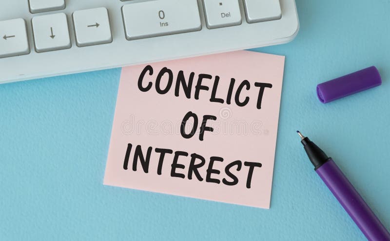 CONFLICT of INTEREST Text in Office Notebook with Keyboard, Magnifier ...