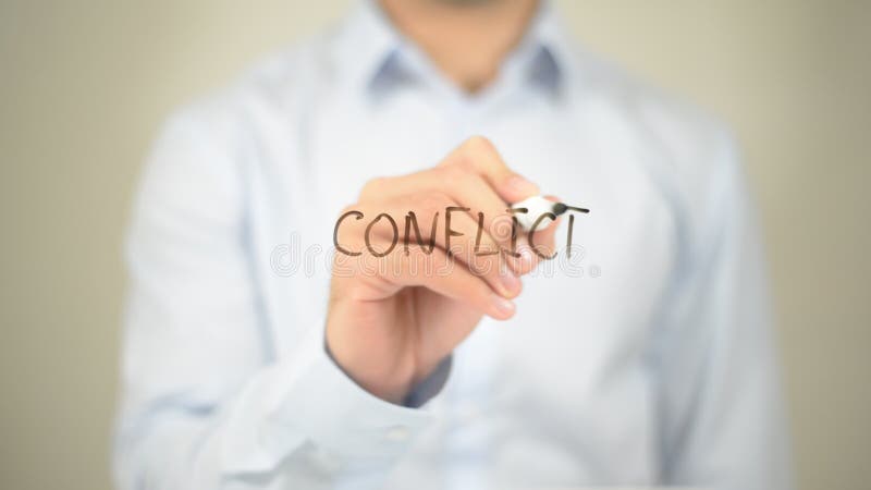Conflict, Man Writing on Transparent Screen Stock Photo - Image of ...