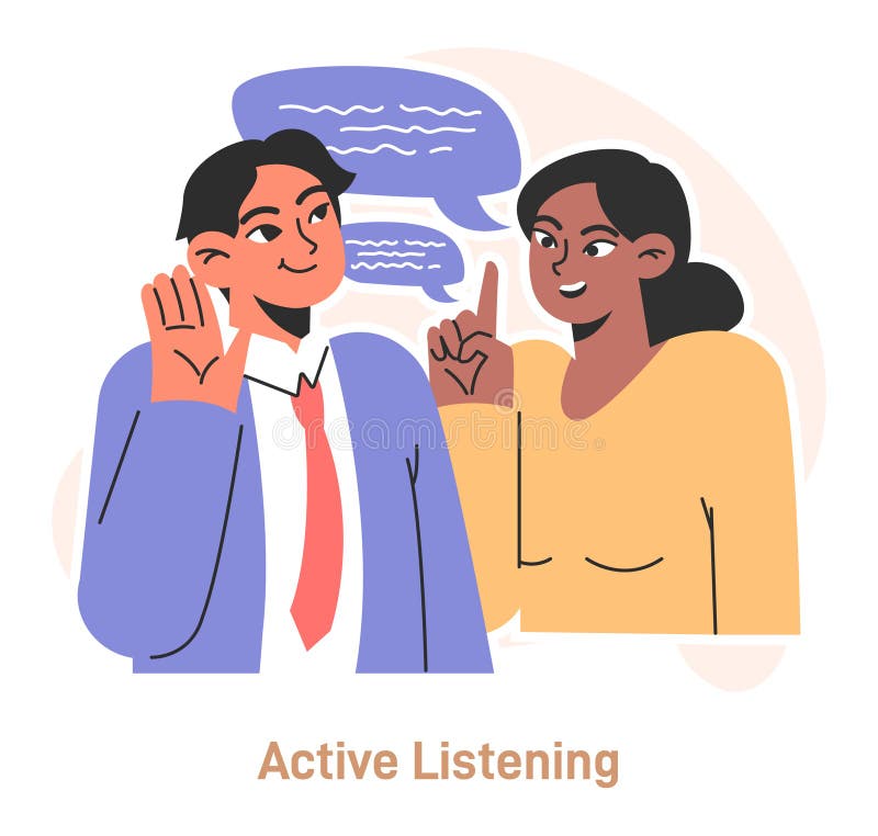 Conflict Management Skill. Character with Active Listening Skill Stock ...