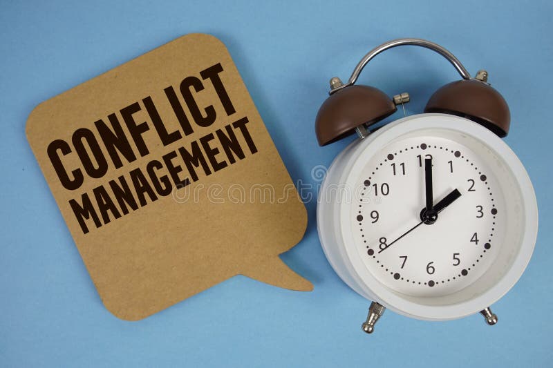 Conflict Management Text with Alarm Clock on Blue Background Stock ...