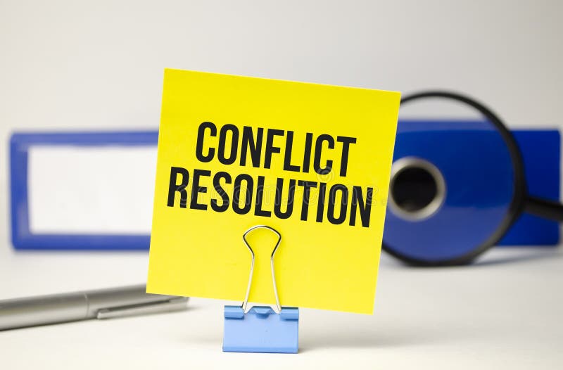 Conflict Resolution Words on the Yellow Sticker and Blue Folder Stock ...
