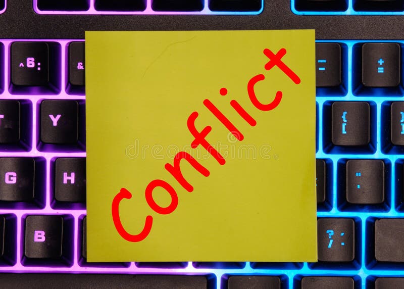 Conflict Text on a Yellow Piece of Paper on the Keyboard Stock Image ...