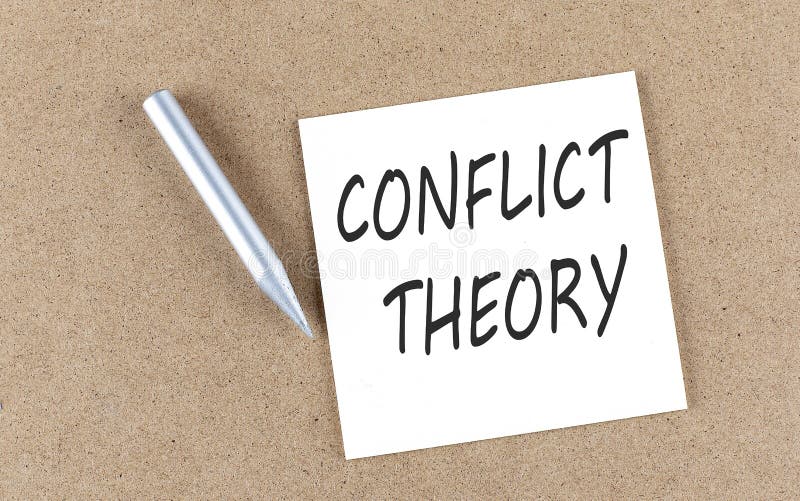 CONFLICT THEORY Text on Sticky Note on Cork Board with Pencil Stock ...