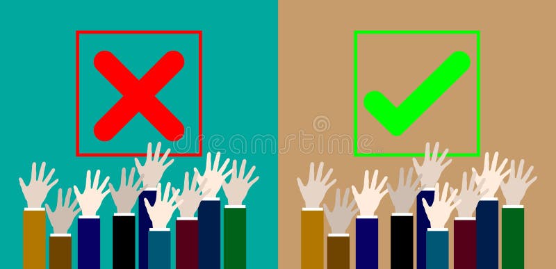 Conflict of Two Group of People Chooses between the Right or Wrong Sign ...