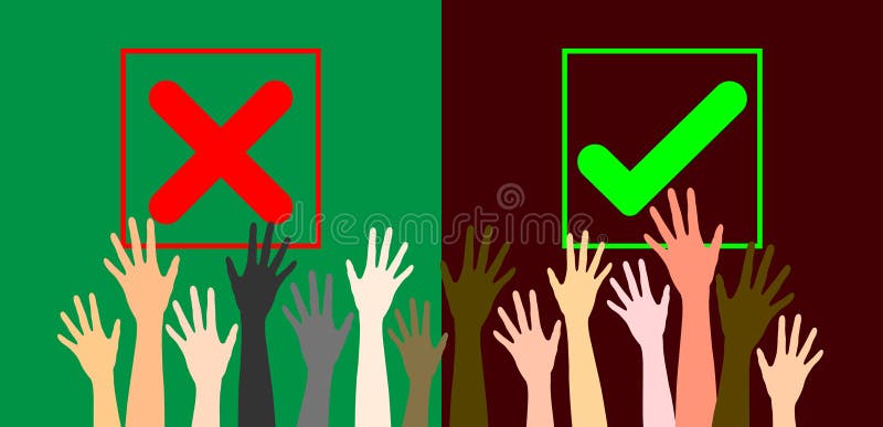 Conflict of Two Group of People Chooses between the Right or Wrong Sign ...