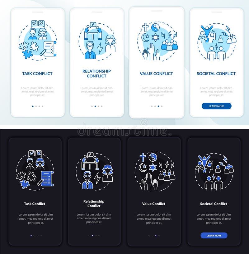 Conflicts Onboarding Mobile App Page Screen Stock Vector - Illustration ...
