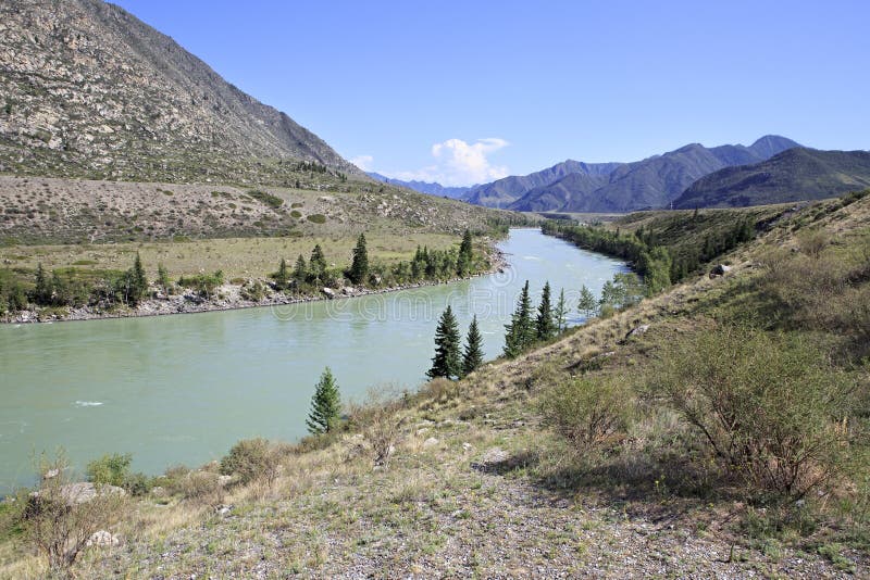 Confluence of Mountain Rivers Big Ilgumen and Stock Image - Image of ...