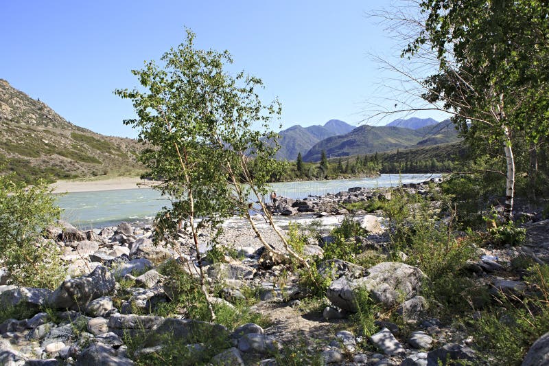 Confluence of Mountain Rivers Big Ilgumen and Stock Image - Image of ...