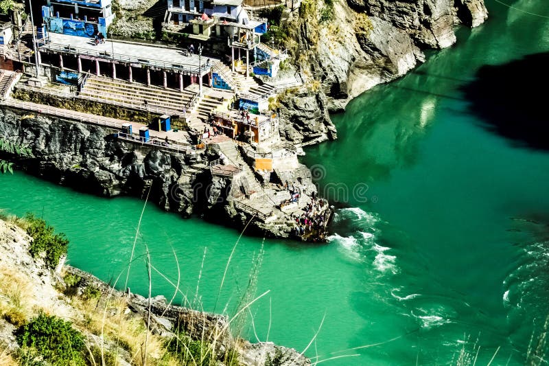 Confluence of River Bhagirathi and River Alkananda in Debprayad ...