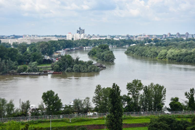 Confluence of Two Main River. Danube and Sava River Stock Image - Image ...