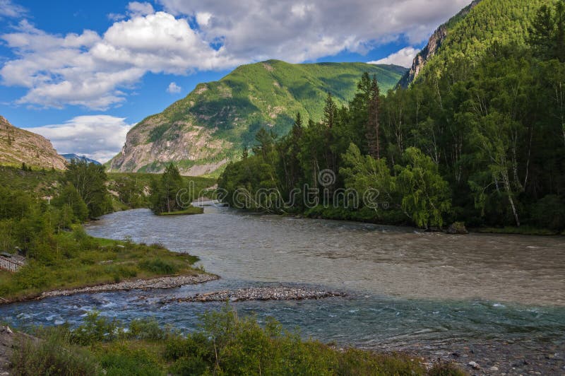 Confluence Two Rivers Mountains Stock Image - Image of landscape ...