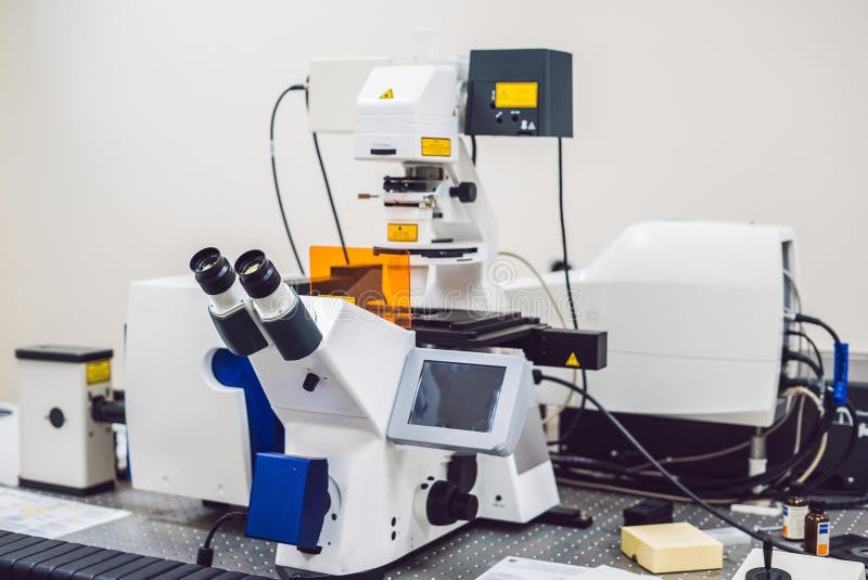 Confocal Optical Laser Scanning Microscope for Biological Samples Stock ...