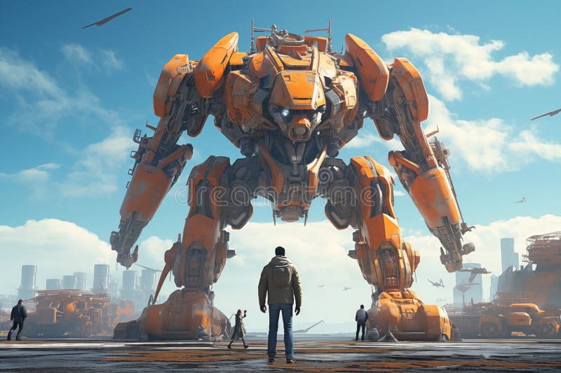 The Confrontation of a Human Against a Huge Robot. by Generative Ai ...