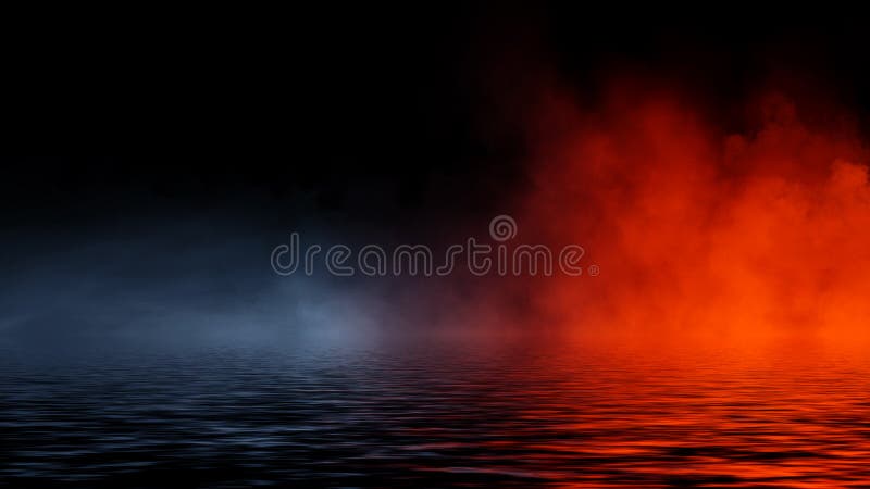 The Confrontation of Water Vs Fire. Mystical Fire Smoke with Reflection ...
