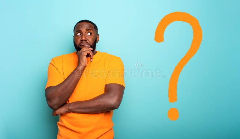 Confuse and Pensive Expression of a Boy with a Big Question. Cyan ...