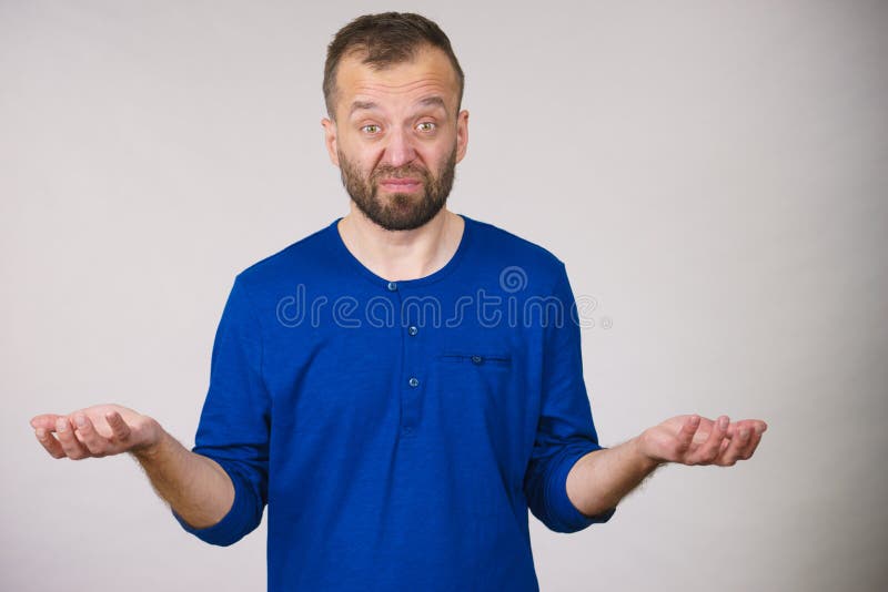 Confused Adult Man Seeking for Solution Stock Image - Image of grey ...
