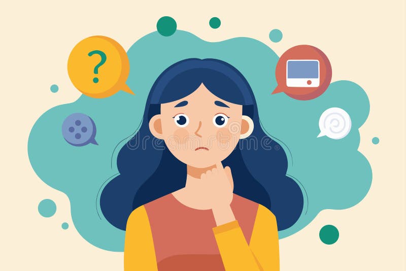 Confused Anxious Woman in a Flat Illustration Thinking about Decisions ...