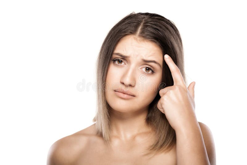 Confused Beautiful Girl Thinking Stock Image - Image of makeup, head ...