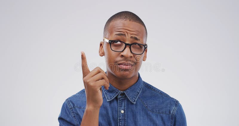 Confused, Black Man and Thinking with Solution in Studio for Conclusion ...