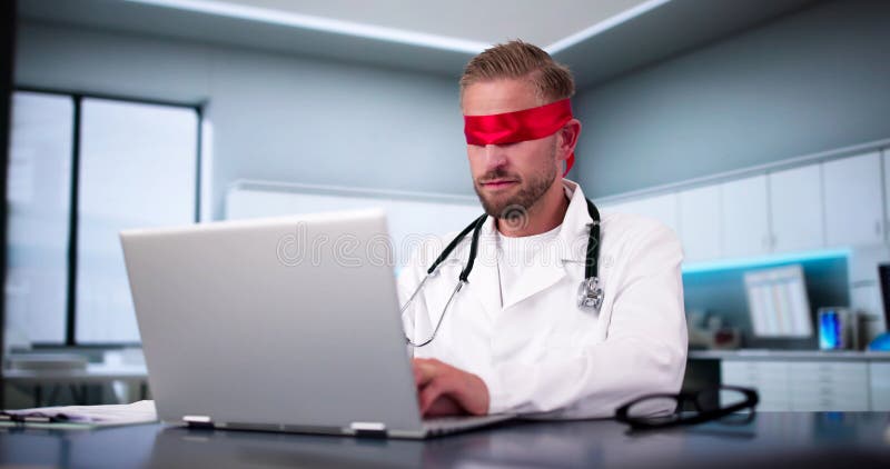 Confused Blindfolded Medical Doctor Concept. Hospital Worker Stock ...