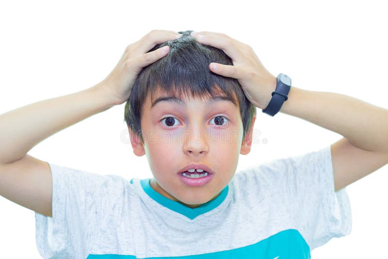 Confused Boy with a Sad Expression Portrait on a White Background Stock ...
