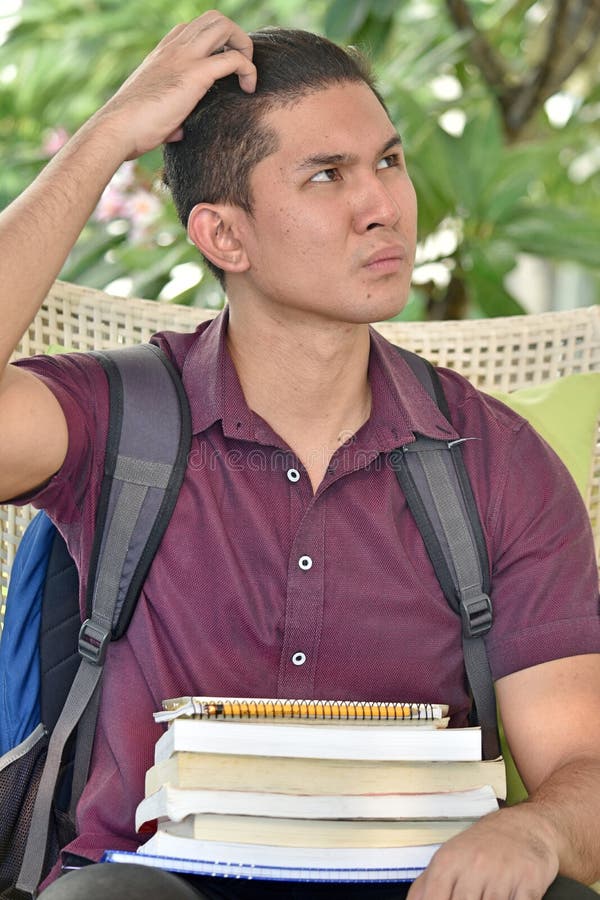 Confused Boy Student with Books Stock Image - Image of text, knowledge ...