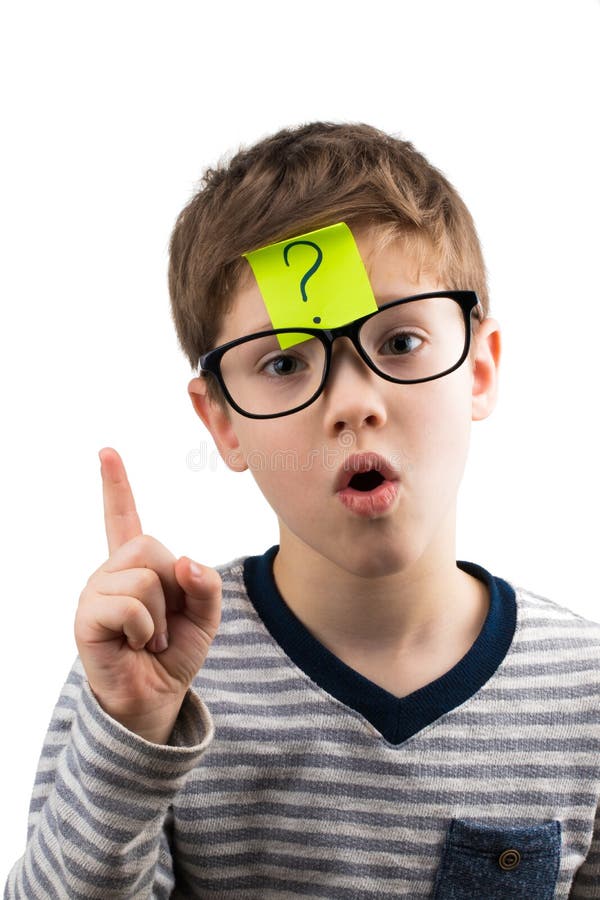 Confused Boy Thinking with Question Mark on Sticky Note on Forehead ...