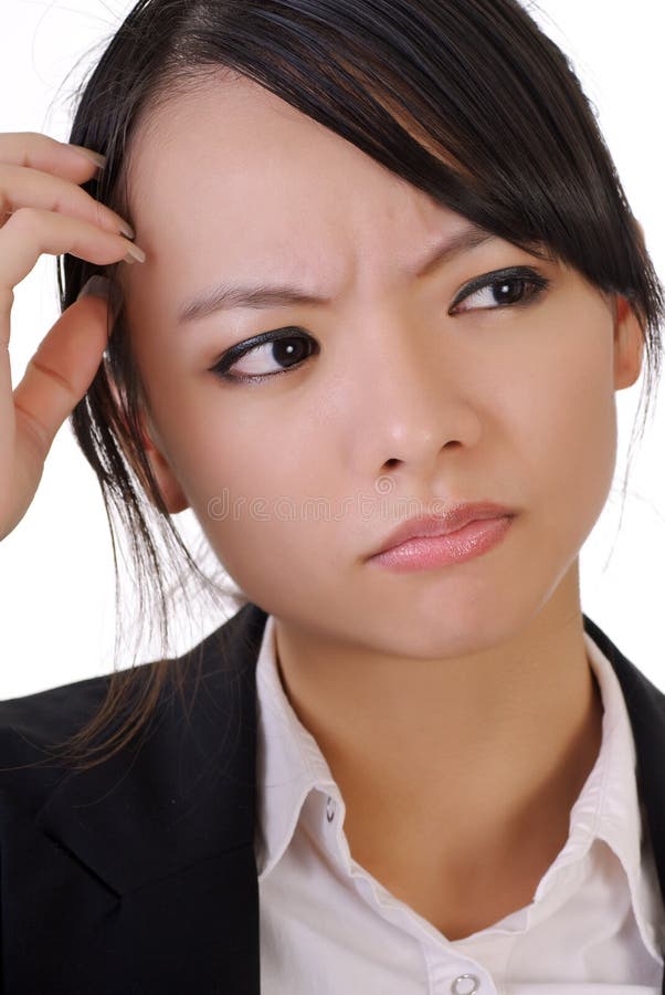Confused Business Girl on the Chair Stock Photo - Image of look, white ...