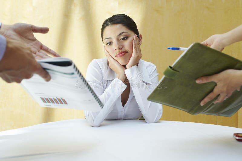 Confused Business Woman with Colleagues Stock Photo - Image of meeting ...